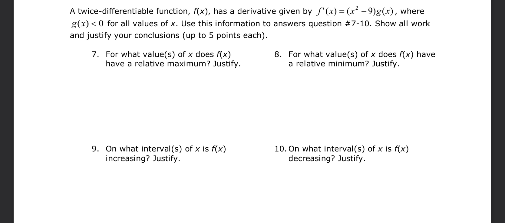 Solved A twice-differentiable function, f(x), ﻿has a | Chegg.com