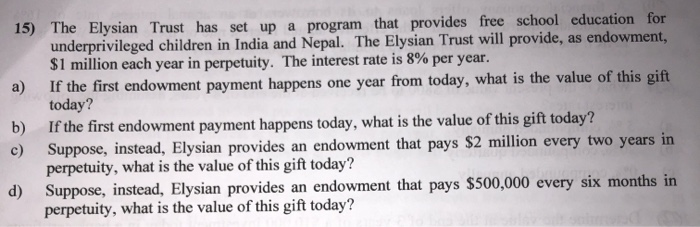 Solved 15) a) b) c) The Elysian Trust has set up a program | Chegg.com