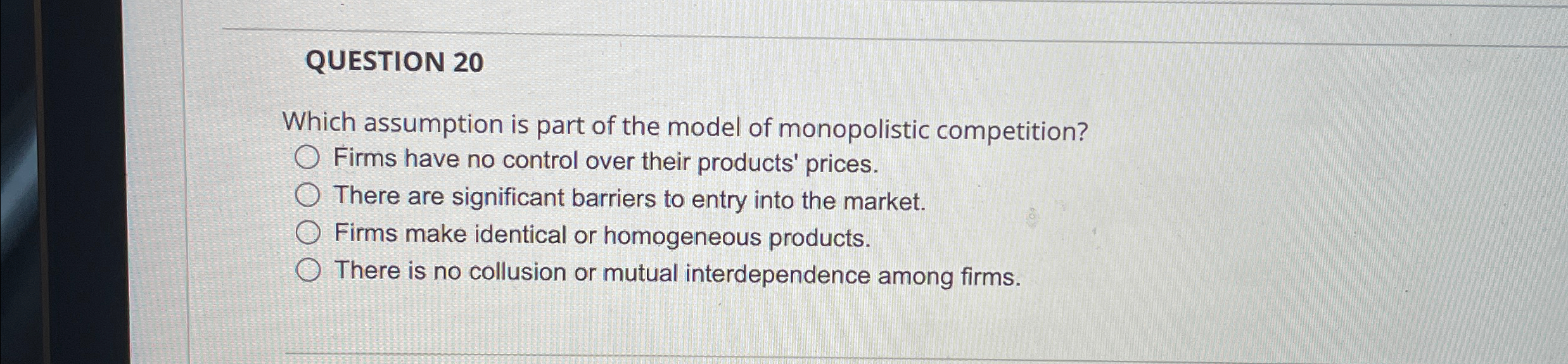 Solved QUESTION 20Which assumption is part of the model of | Chegg.com