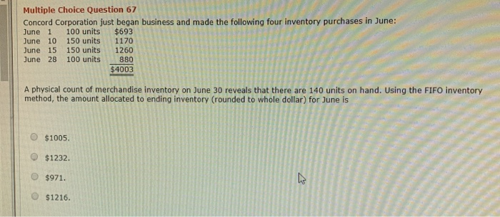 Solved Multiple Choice Question 67 Concord Corporation just | Chegg.com Solved Multiple Choice Question 67 Concord Corporation just | Chegg.com