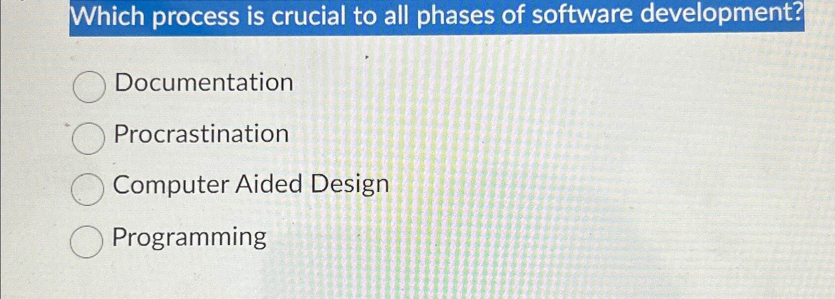Solved Which process is crucial to all phases of software | Chegg.com
