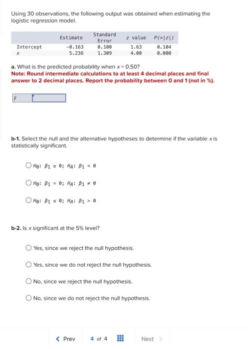Solved Using 30 observations, the following output was | Chegg.com