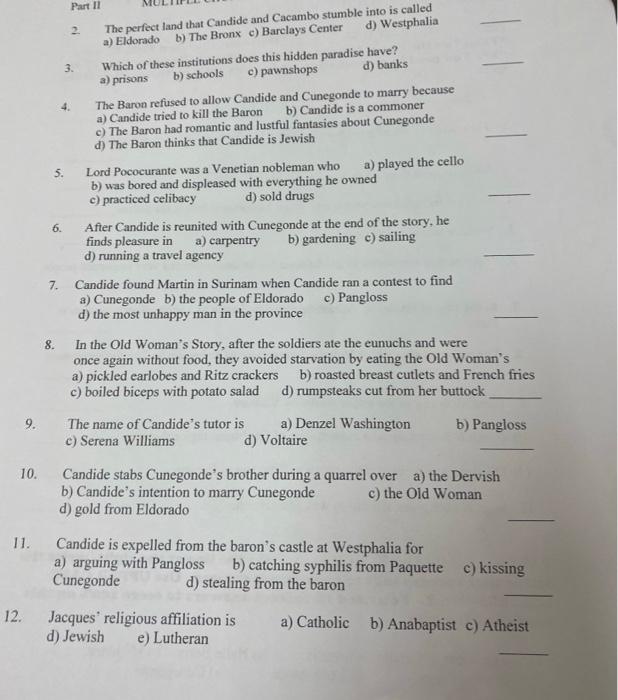 2. The perfect land that Candide and Cacambo stumble | Chegg.com