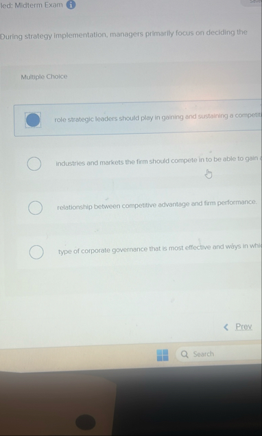 Solved led: Midterm Exam iDuring strategy implementation, | Chegg.com