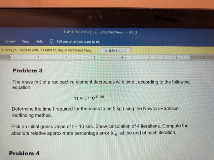 Solved HW-3-Fall-2019(1) (2) (Protected View) Word View Help | Chegg.com
