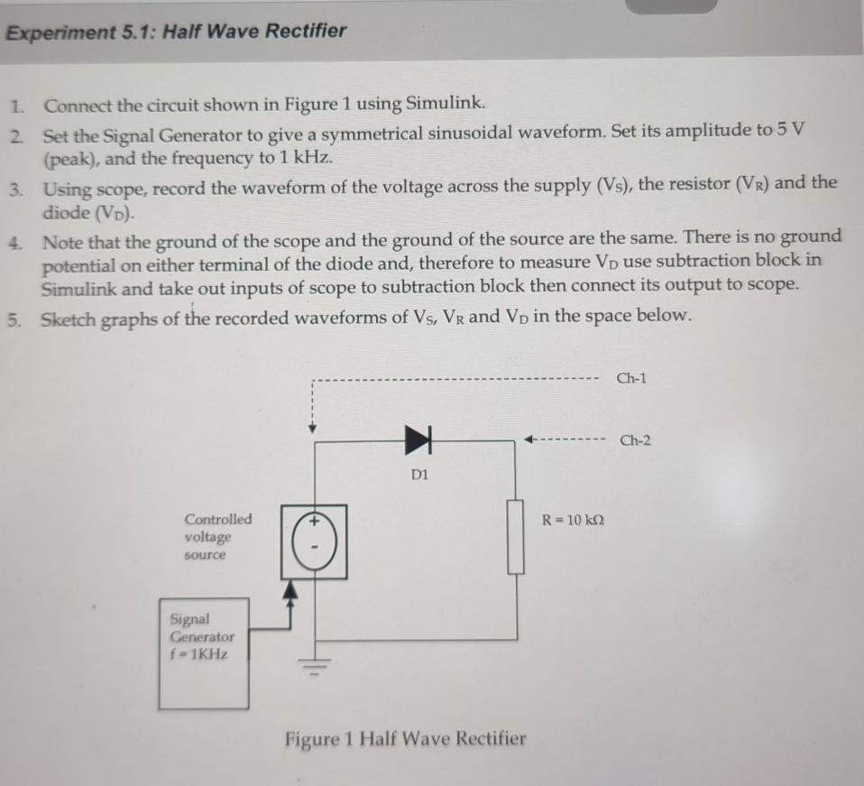 Solved Experiment 5.1: Half Wave Rectifier 1. Connect the | Chegg.com