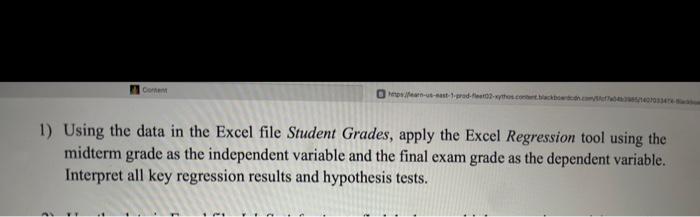 Solved 1) Using the data in the Excel file Student Grades, | Chegg.com