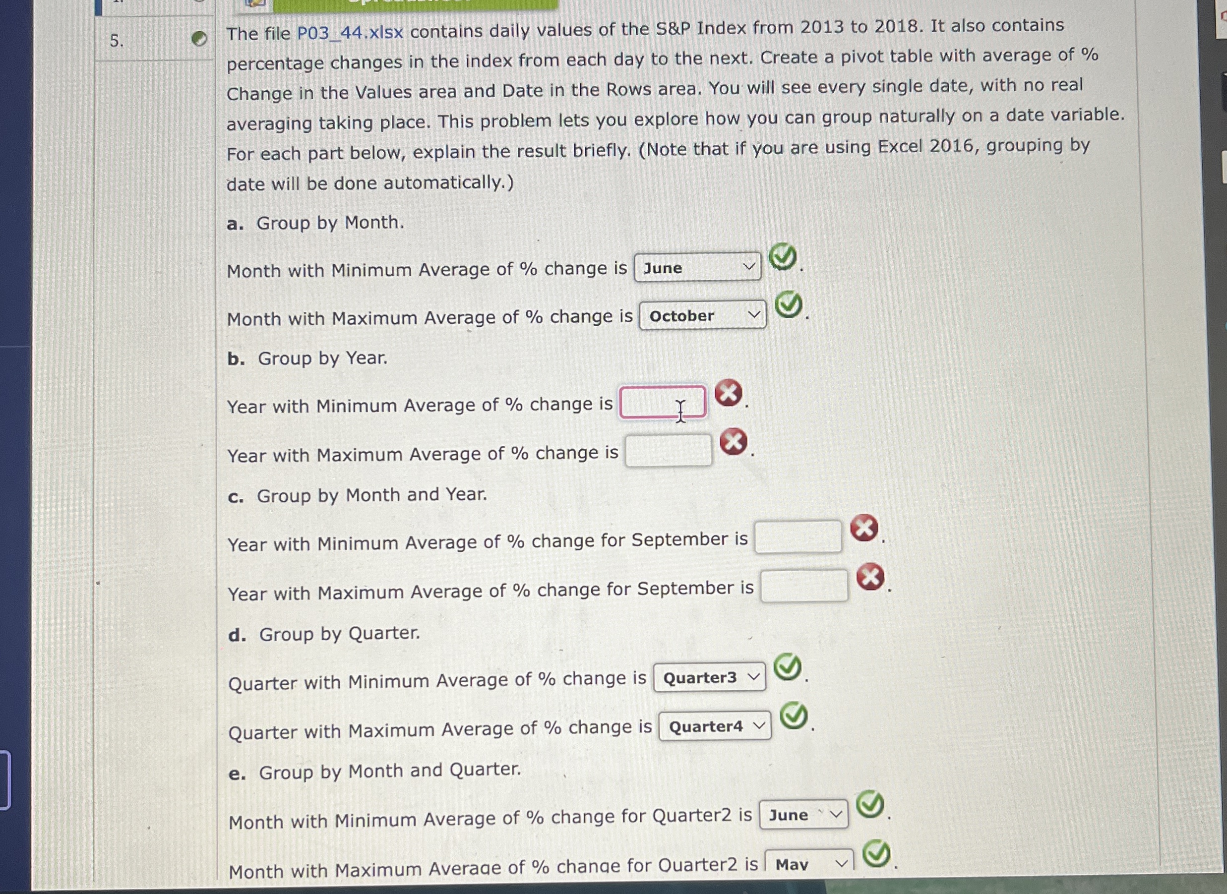 Solved The file P03_44.x|sx contains daily values of the S&P | Chegg.com