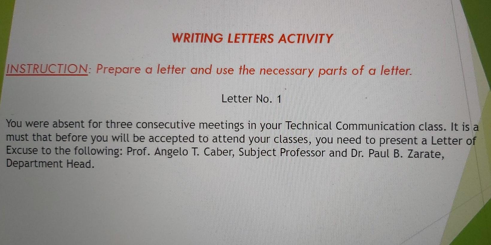 Solved WRITING LETTERS ACTIVITY INSTRUCTION: Prepare a | Chegg.com