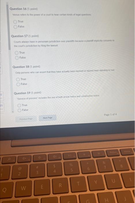 Solved Question 16 (1 point) True False Question 17 (1 | Chegg.com