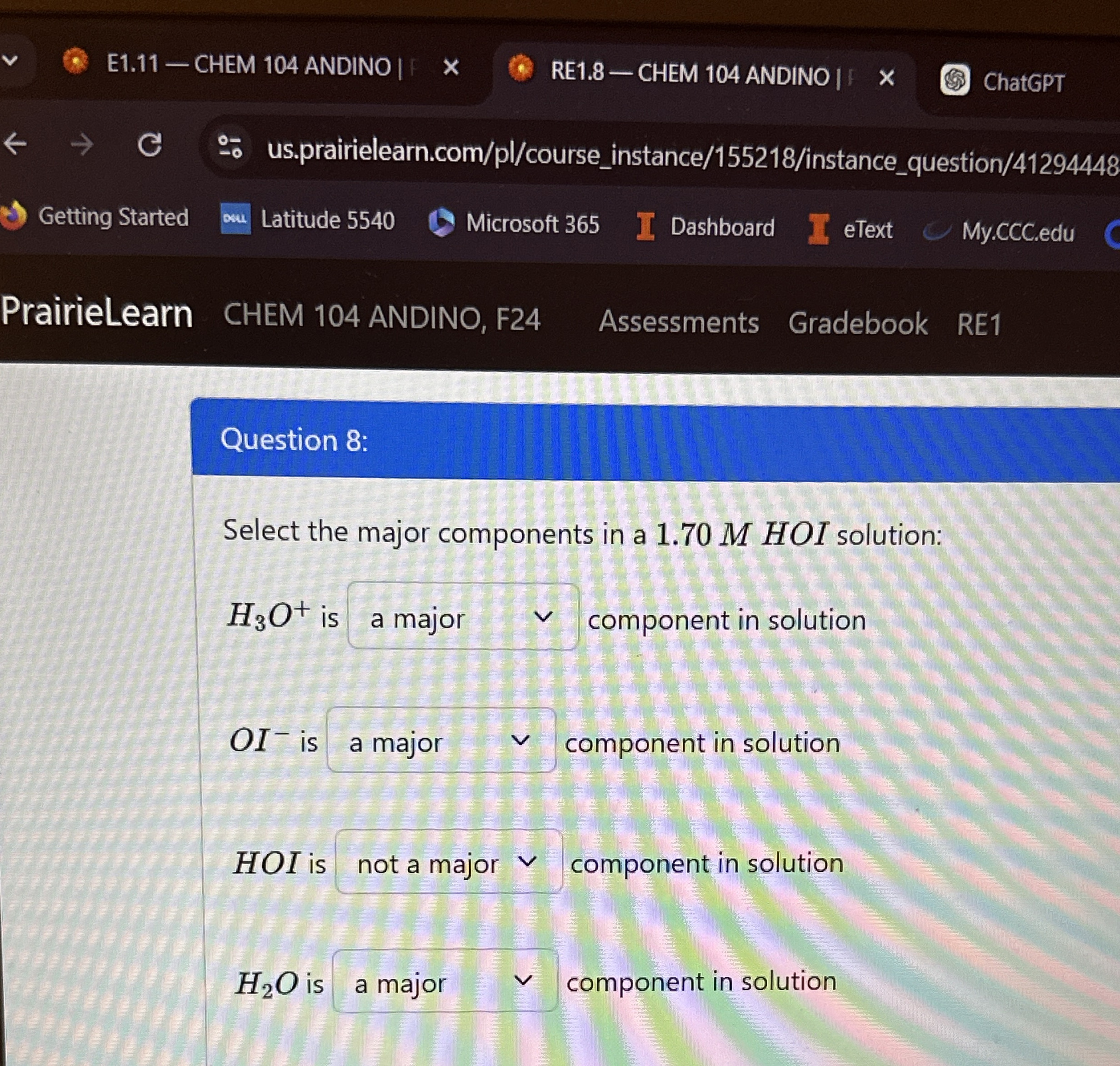 Solved Question 8:Select the major components in a 1.70 | Chegg.com