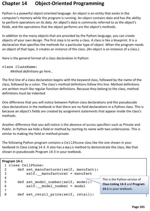Solved Chapter 14 Object-Oriented Programming Python is a | Chegg.com