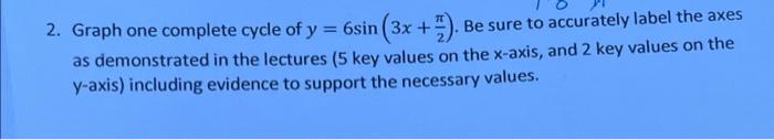Solved 2. Graph one complete cycle of y=6sin(3x+2π). Be sure | Chegg.com