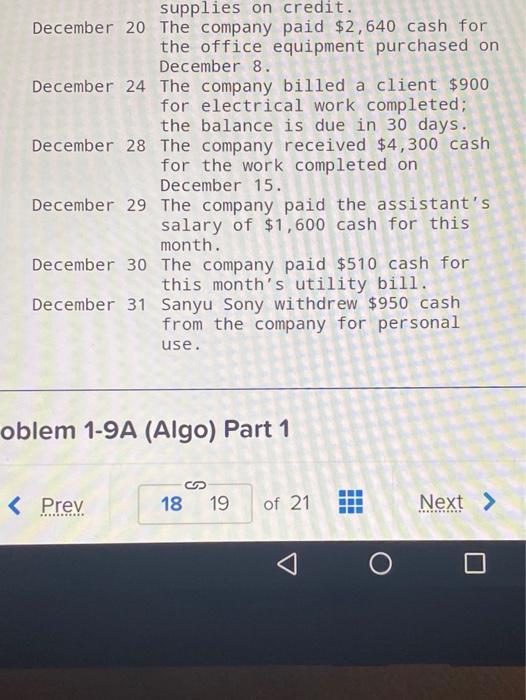 Solved Problem 1-9A (Algo) Analyzing transactions and | Chegg.com