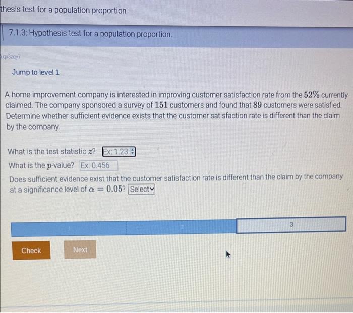 Solved thesis test for a population proportion 7.1.3: | Chegg.com