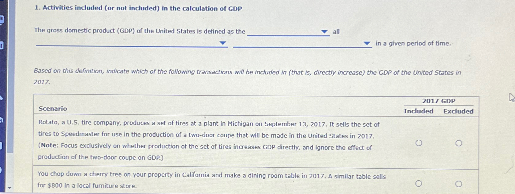 Solved Activities included (or not included) ﻿in the | Chegg.com