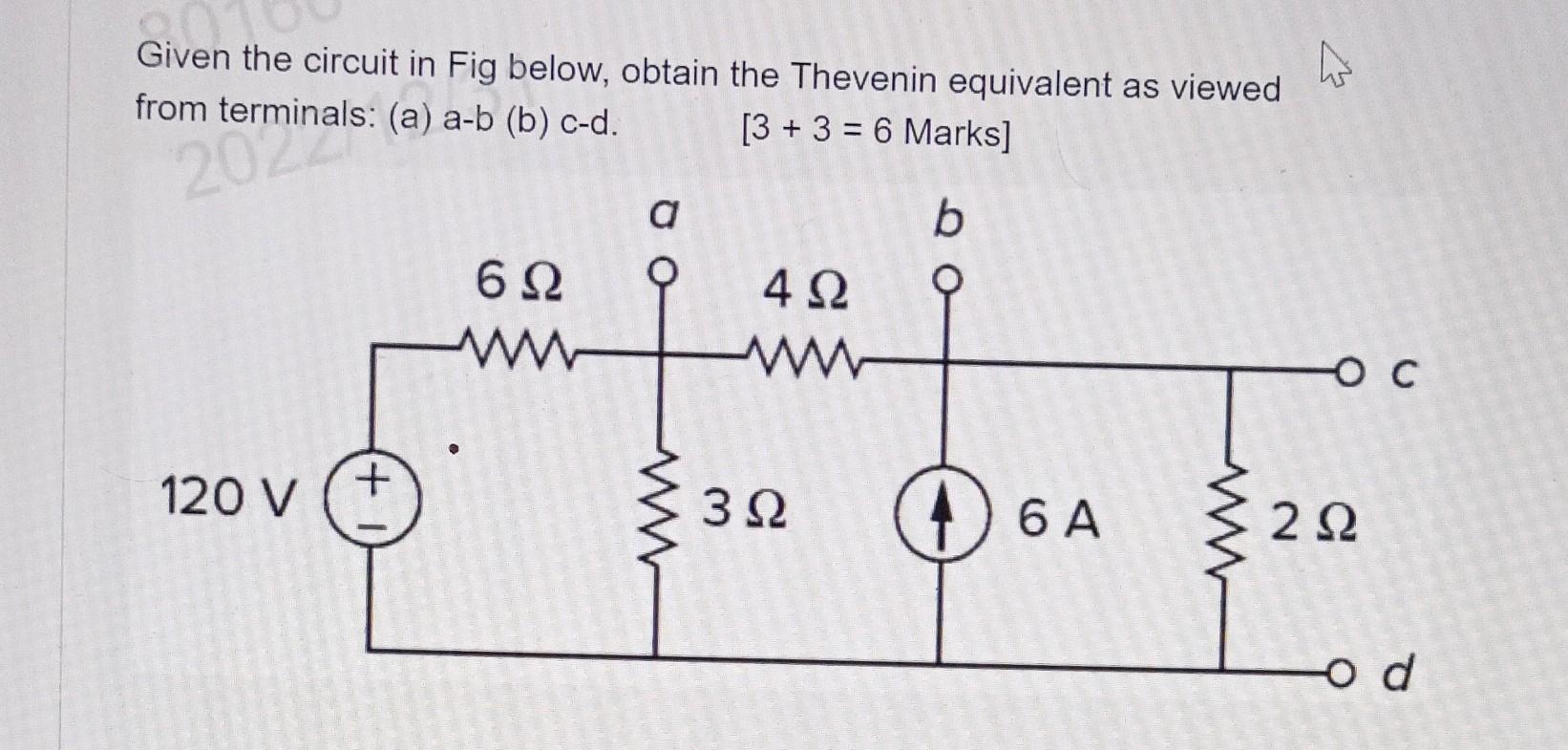 Solved Given the circuit in Fig below, obtain the Thevenin | Chegg.com