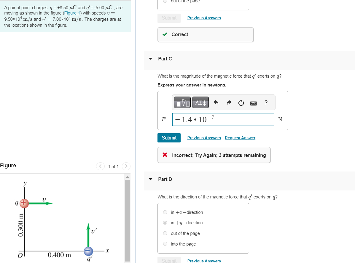 Solved A pair of point charges, q=+8.50μC ﻿and q'=-5.00μC, | Chegg.com