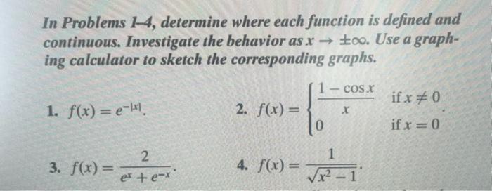 Solved In Problems 1-4, determine where each function is | Chegg.com
