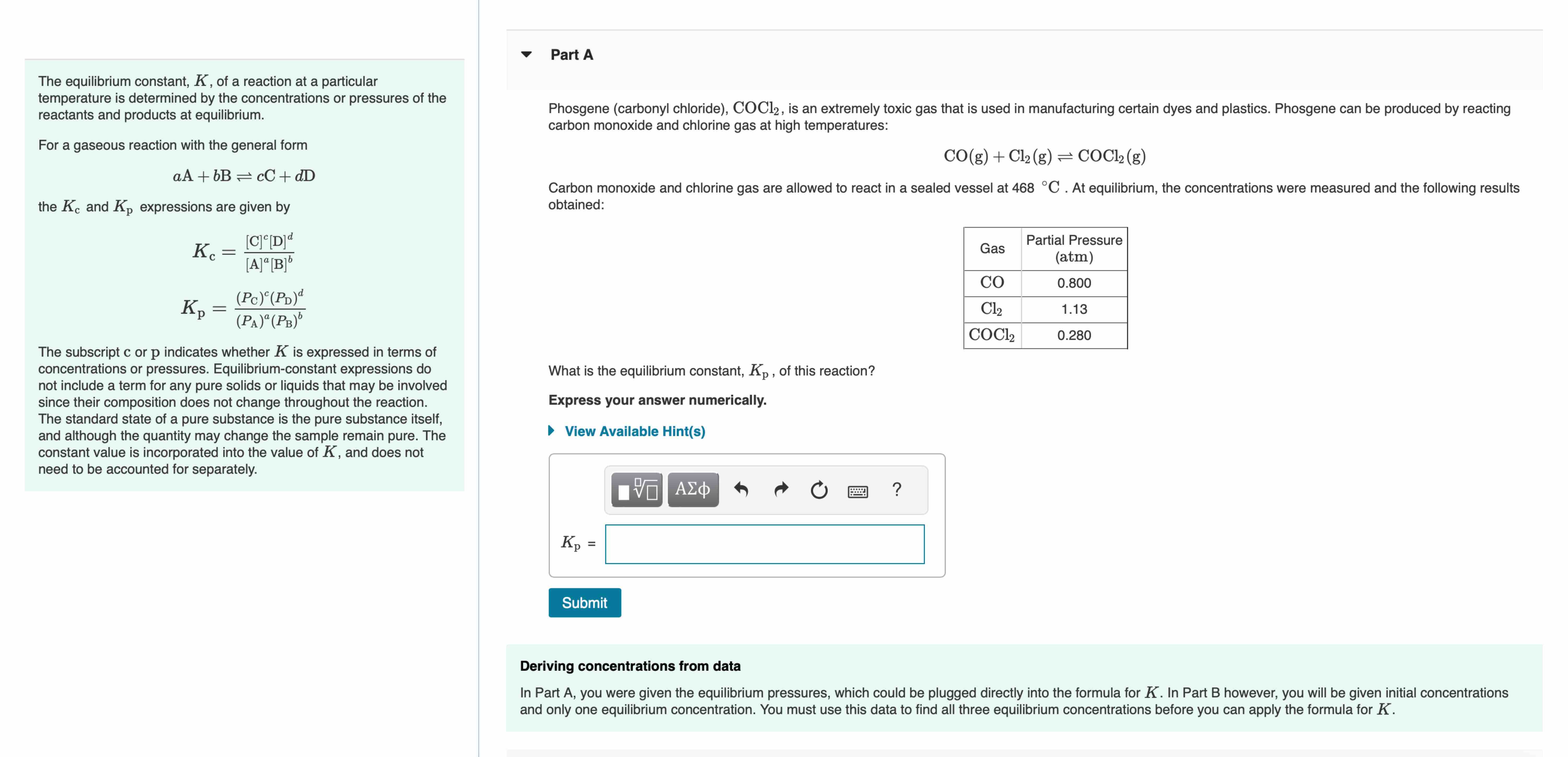Solved Part AThe equilibrium constant, K, ﻿of a reaction at | Chegg.com