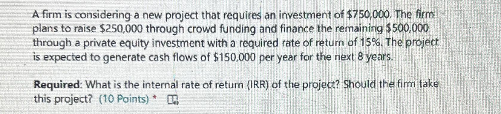 Solved A firm is considering a new project that requires an | Chegg.com