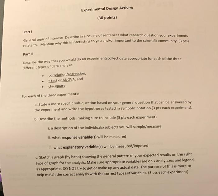 Experimental Design Activity (30 points) Part 1 | Chegg.com
