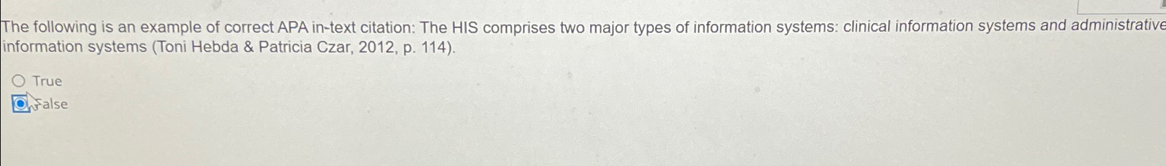 Solved The following is an example of correct APA in-text | Chegg.com