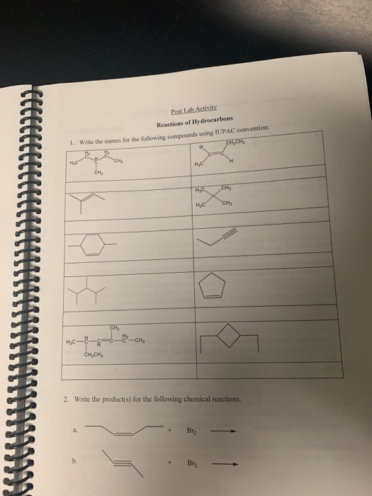 Solved P Post Lab Activity Reactions of Hydrocarbons 1. | Chegg.com