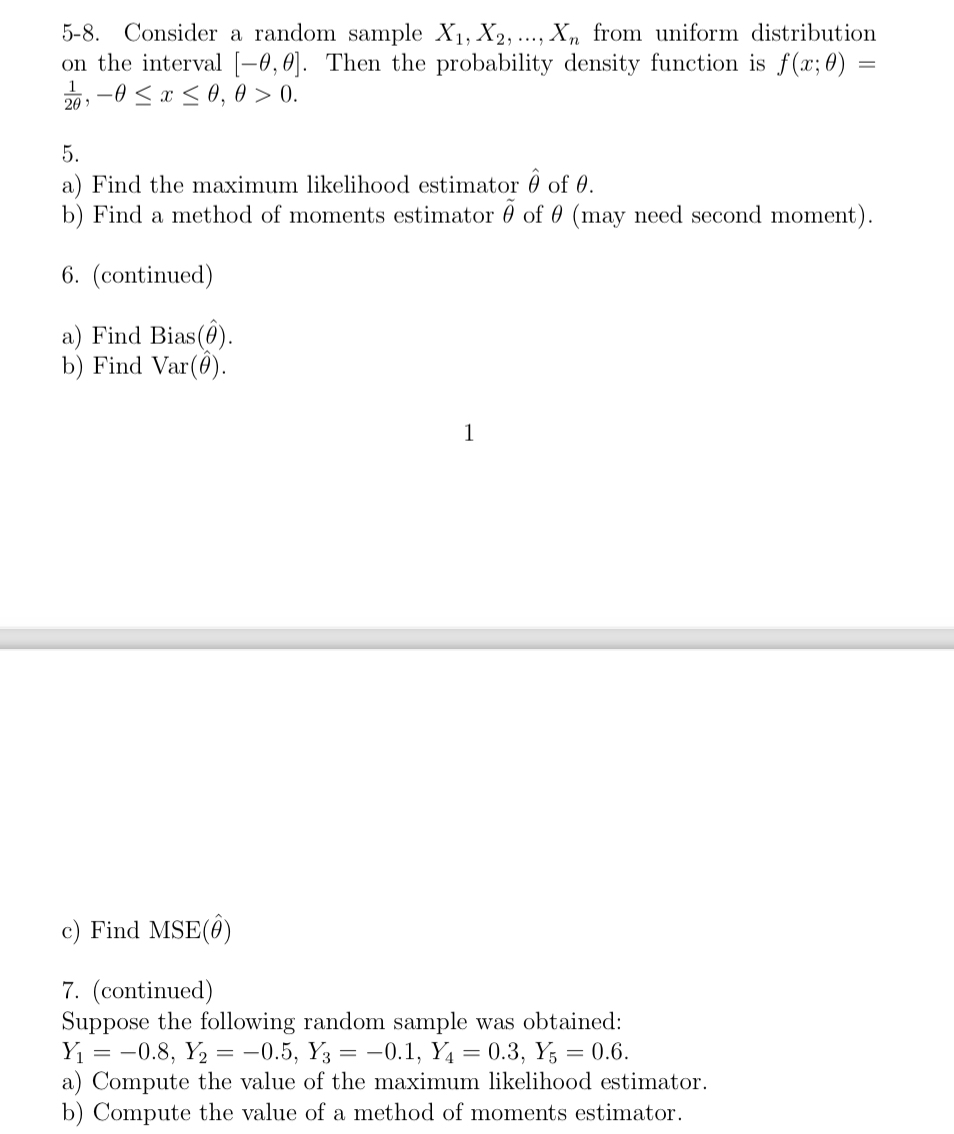 Solved 5-8. ﻿Consider a random sample x1,x2,dots,xn ﻿from | Chegg.com