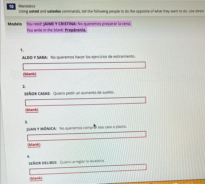 10 Mandatos Using usted and ustedes commands, tell | Chegg.com