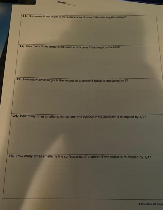 Unit 11: Volume and surface area Homework 12: effects | Chegg.com