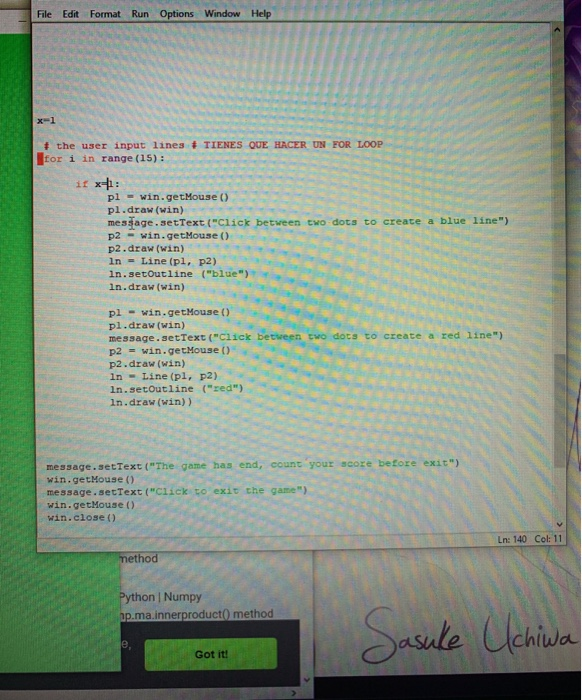 File Edit Format Run Options Window Help # the user | Chegg.com