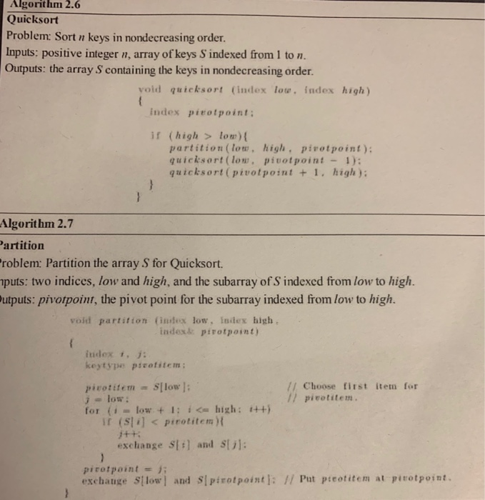 Solved 1. Implement the Quick Sort algorithm (Algorithm 2.6 | Chegg.com