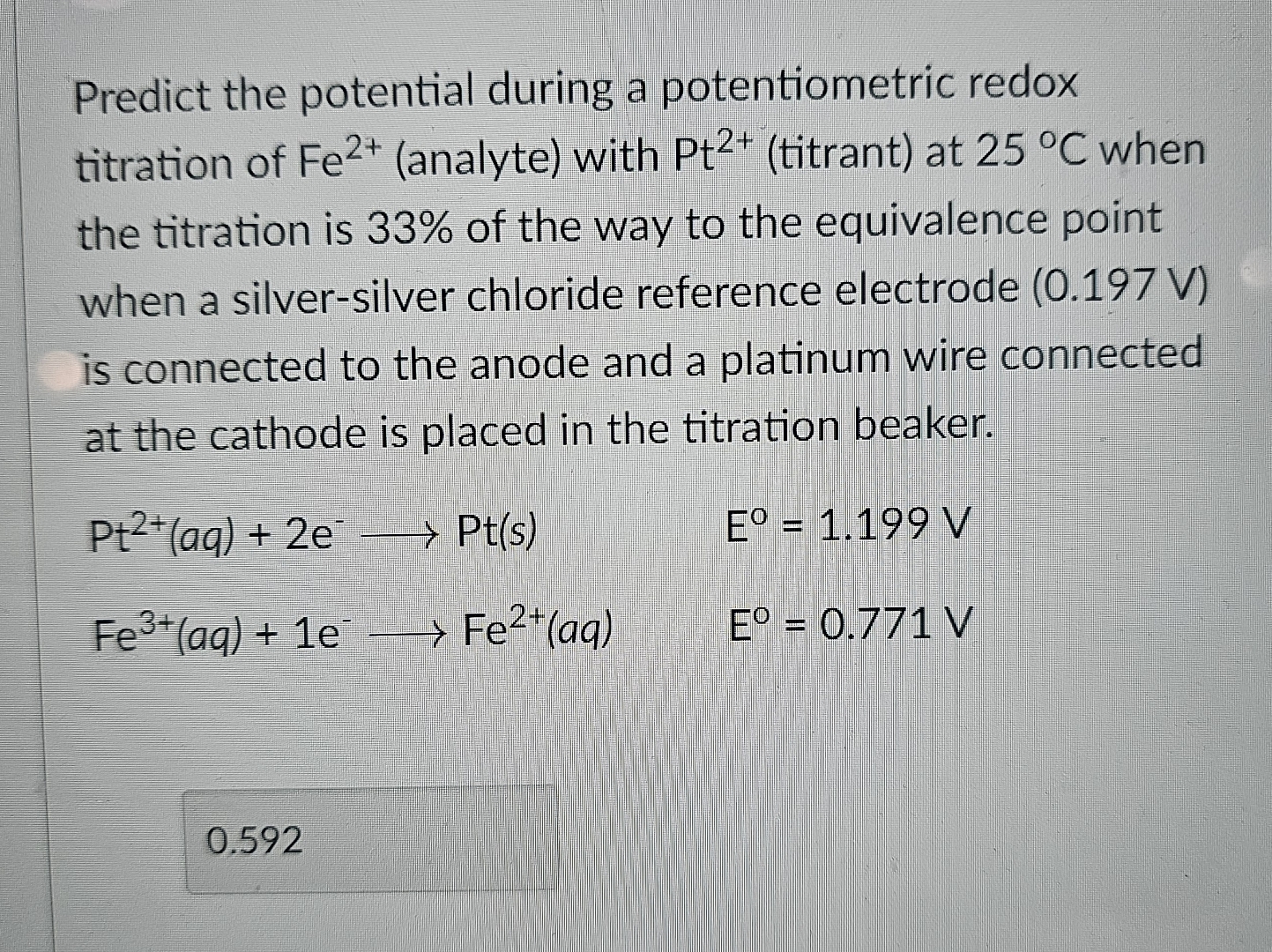 Solved Predict the potential during a potentiometric redox | Chegg.com