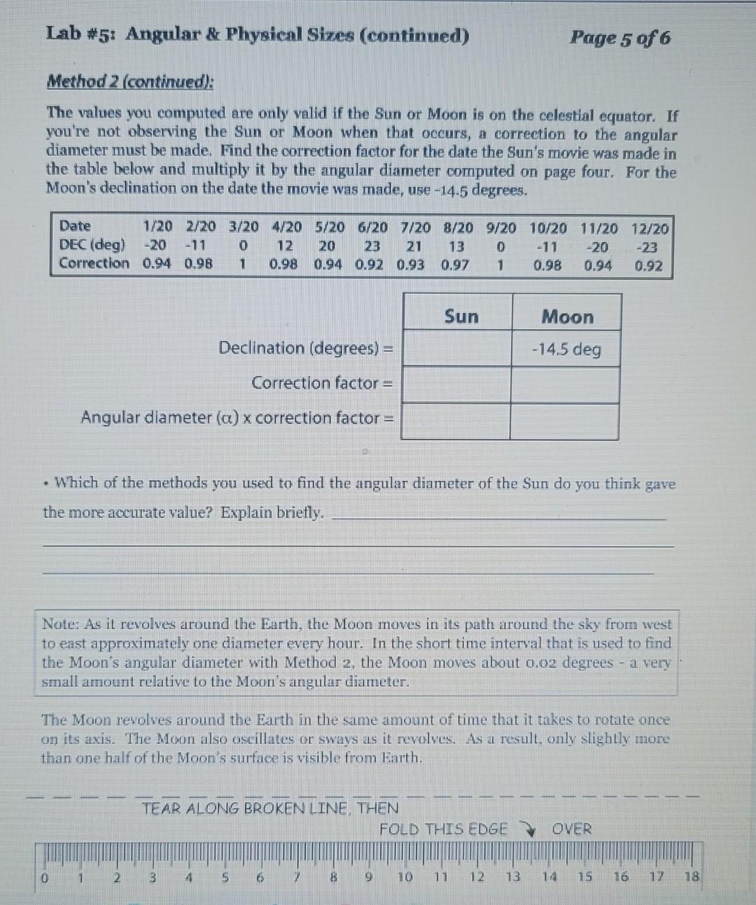 Page 2 of 6 Lab #5: Angular & Physical Sizes | Chegg.com