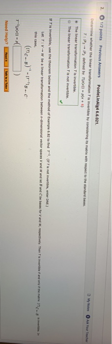 Solved 2 1/2 points Previous Answers PoolelinAlg4 6.6.021. | Chegg.com