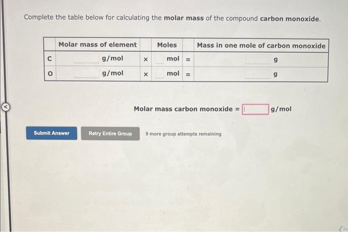 Solved Complete the table below for calculating the molar | Chegg.com