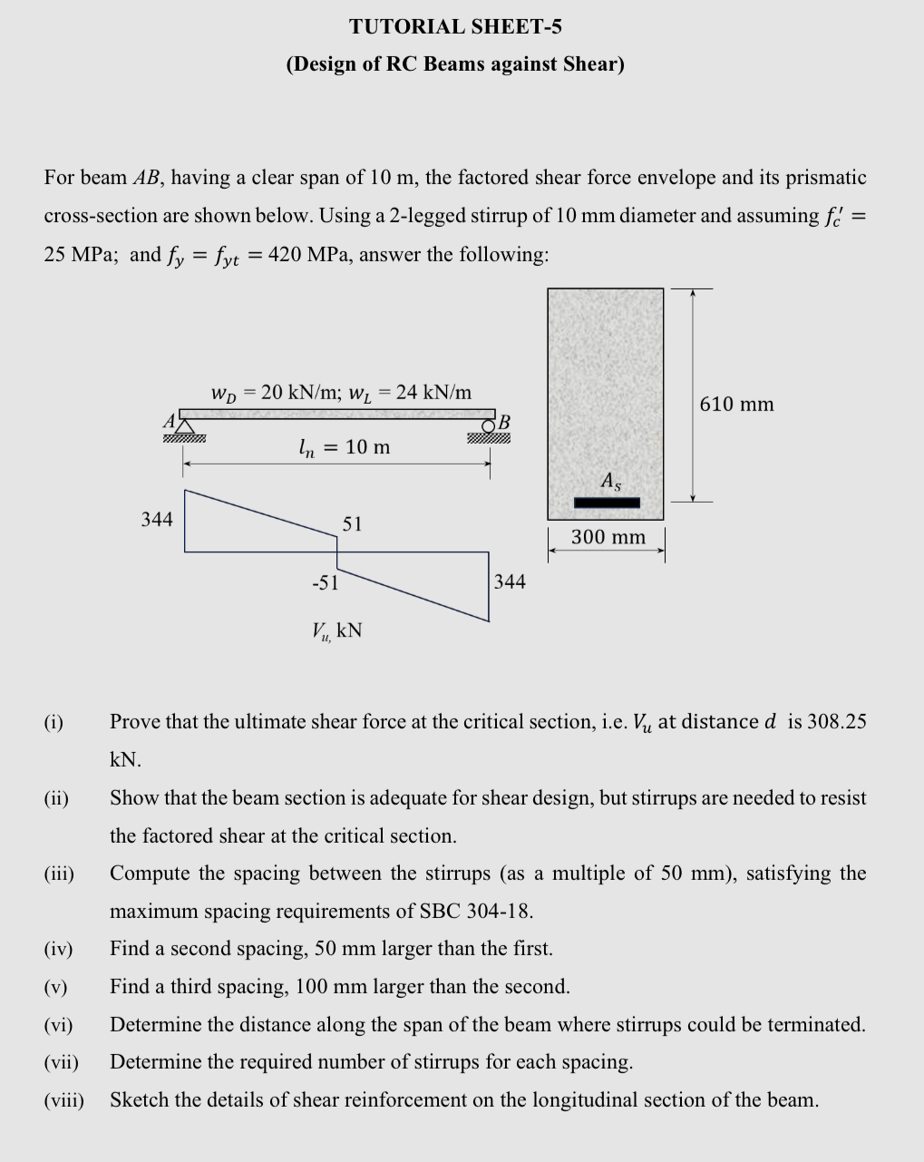 Solved TUTORIAL SHEET-5(Design of RC Beams against Shear)For | Chegg.com