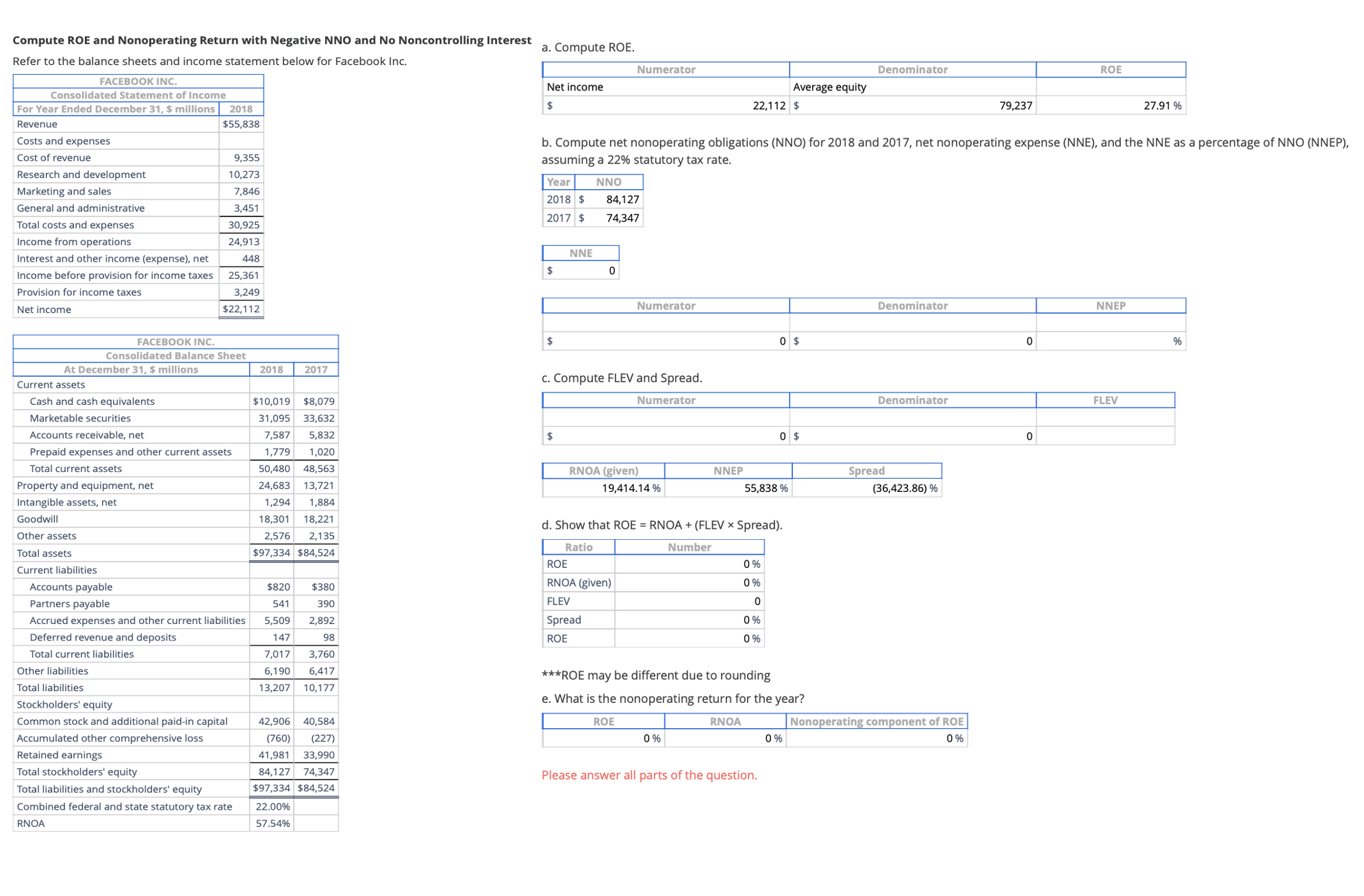 Solved Compute ROE and Nonoperating Return with Negative NNO | Chegg.com