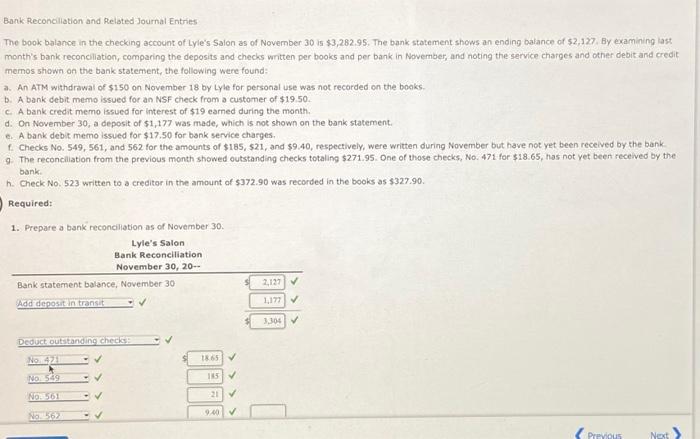 Solved Bank Reconcilation and Related Journal Entries The | Chegg.com