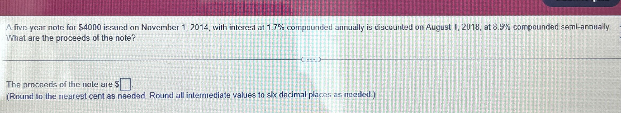 Solved A five-year note for $4000 ﻿issued on November | Chegg.com