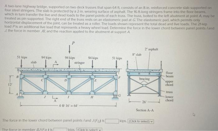 Solved A two lane highway bridge, supported on two deck | Chegg.com