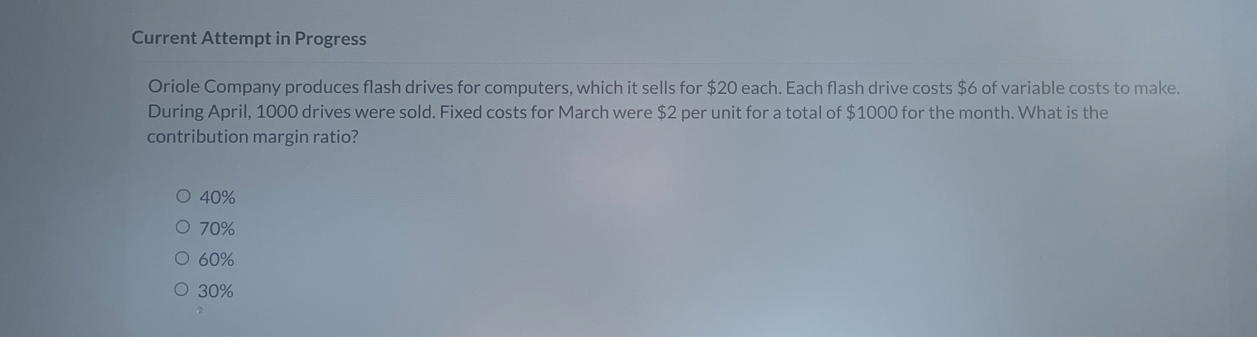 Solved Current Attempt in ProgressOriole Company produces | Chegg.com