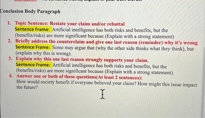 Claim Body Paragraph: *Note that sentence frames are | Chegg.com