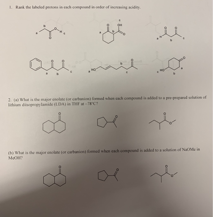 Solved 1. Rank the labeled protons in each compound in order | Chegg.com