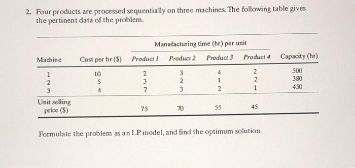 Solved 2. Four products are processed sequentially on three | Chegg.com