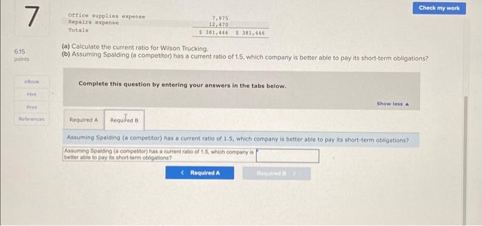 Solved a) Calculate the current ratio for Wilson Trucking. | Chegg.com | Chegg.com