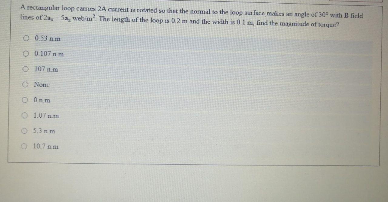 Solved A rectangular loop carries 2A current is rotated so | Chegg.com