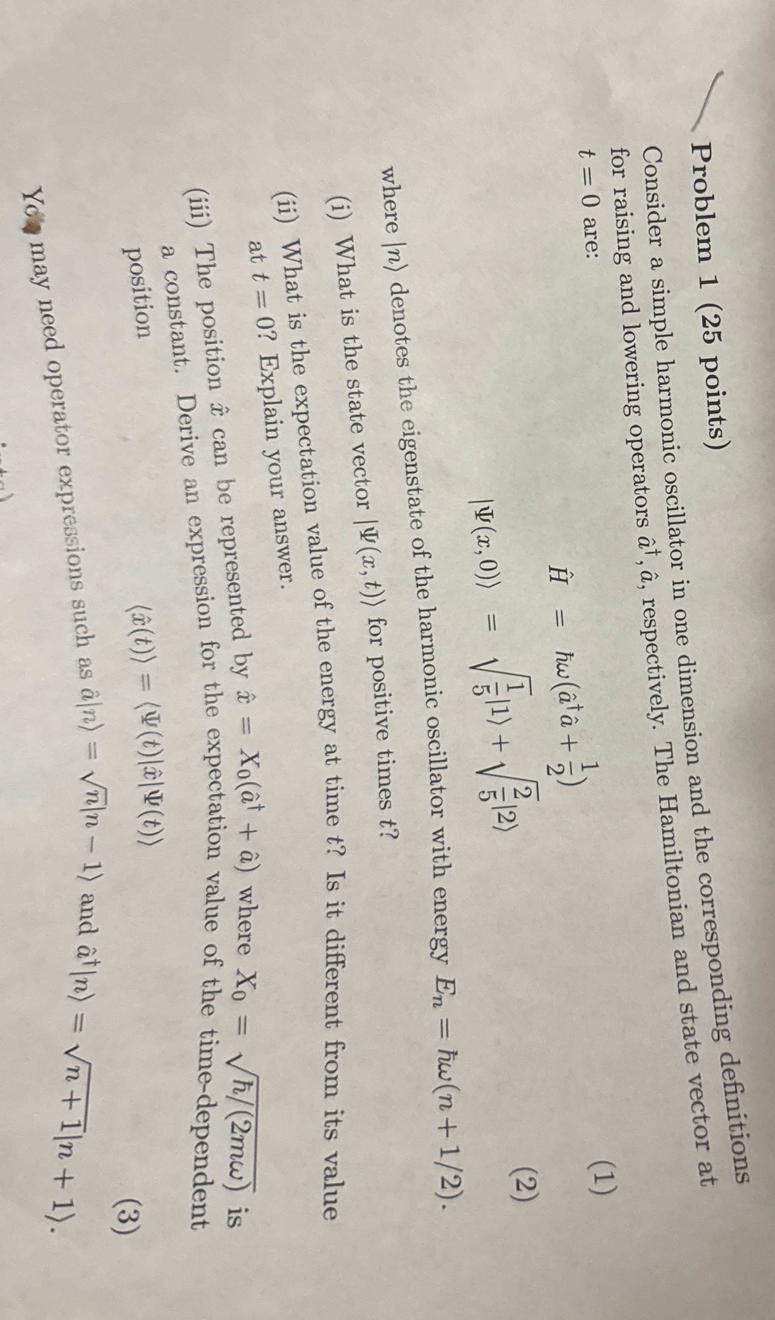 Solved Problem 1 (25 ﻿points)Consider a simple harmonic | Chegg.com
