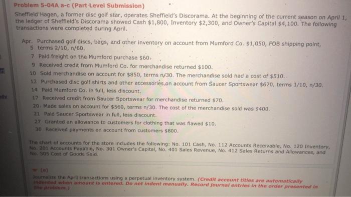 Solved Problem 5-04A a-c (Part-Level Submission) Sheffield | Chegg.com